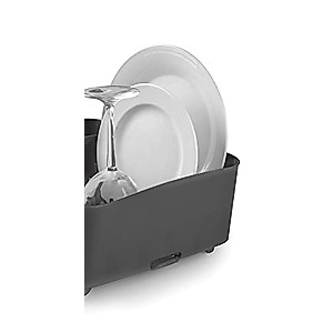Umbra Tub Dish Drying Rack – Lightweight Self-Draining Dish Rack for Kitchen Sink and Counter at Home, RV or Motorhome, Smoke
