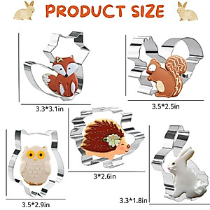 KAISHANE 5 Pieces Animals Cookie Cutters Shapes for Baking Fox,Owl,Rabbit,Squirrel and Hedgehog Shape Woodland Cookie Cutter Set for Baking