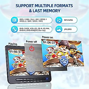 DESOBRY 10.5" Portable DVD Player for Car, Car DVD Player Dual Screen with HDMI Input, 5-Hour Rechargeable Battery, HD Transmission, Headrest DVD Player Supports USB, Last Memory (1 Player+1 Monitor)