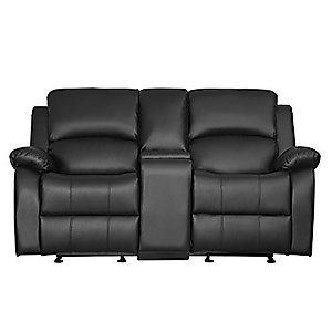 Homelegance Clarkdale Double Glider Reclining Loveseat with Console, Black