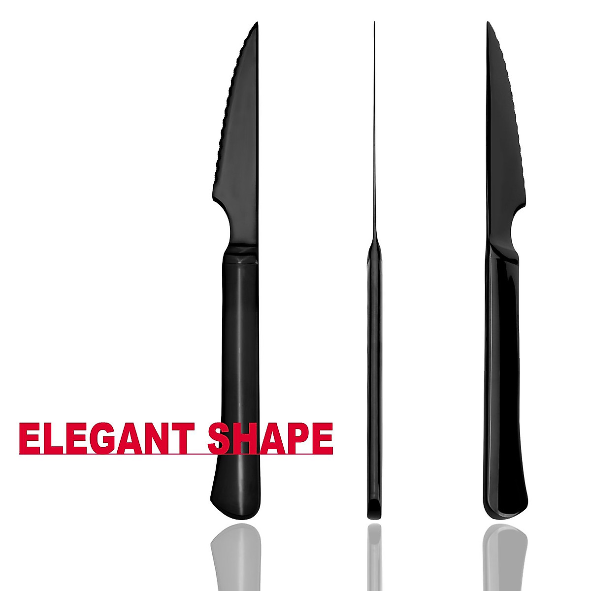 culterman black steak knives Ultra-Sharp Stainless Steel Cutlery Set,Dinner Knives 6-Piece Stainless Steel kitchen Serrated Best Steak Knife (Black)