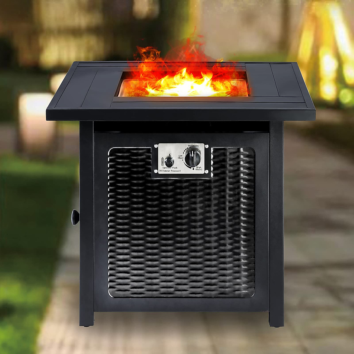 Aisender Outdoor Propane Fire Pit 28 Inch Gas Fire Pit Table, 50,000 BTU Square Fire Table with CSA Safety Certificate for Celebration and Party in The Garden, Backyard and Patio
