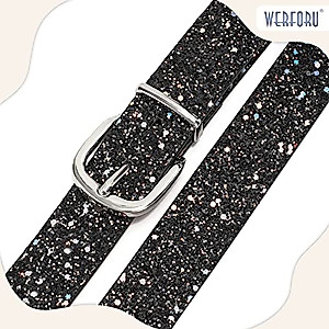 WERFORU Women Shiny Bling Sequins PU Leather Waist Belt for Jeans Dress with Silver Pin Buckle, Black, Fit Waist Size 43-47 Inches-