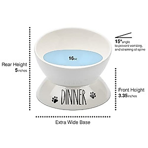 Prefurred Pet Elevated Cat Food Bowl Set (Dinner & Drinks Cat Dish) Two Elevated Cat Bowls, Cat Dishes for Food and Water. Porcelain Raised Cat Bowl, Small Pet Dog Bowl. Wide Tilted Cat Food Bowls.