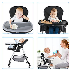 Kinder King High Chair for Babies & Toddlers, Simple Fold Highchair w/Large Storage Basket, Adjustable Height, Recline & Footrest, Detachable Double Trays, PU Cushion, Easy to Move & Clean, Black