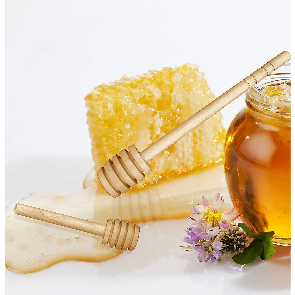 20Pcs Honey Dipper Sticks, 3 Inch Wooden Honey Dipper, Mini Honeycomb Stick, Honey Stirrer Stick for Honey Jar Dispense Drizzle Honey and Wedding Party Gift