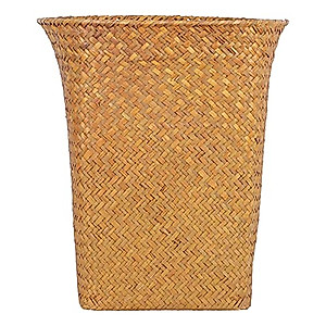 Zerodeko Baskets Wicker Waste Basket Woven Trash Can Straw Garbage Bin Rattan Rubbish Container Rustic Storage Basket Laundry Hamper Flower Pot for Kitchen Home Office (Light Brown) Storage Cubes