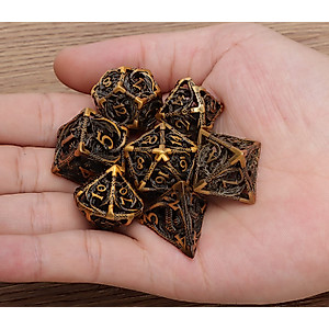 Dungeons and Dragons Dice ARUOHHA DND Metal Dice Set D and D Dice for Pathfinder MTG Board Games Role Playing Dice Hollow Polyhedral Dice D&D Dice with Gift Box D20 D12 D10 D8 D6 D4 (Ancient Bronze)