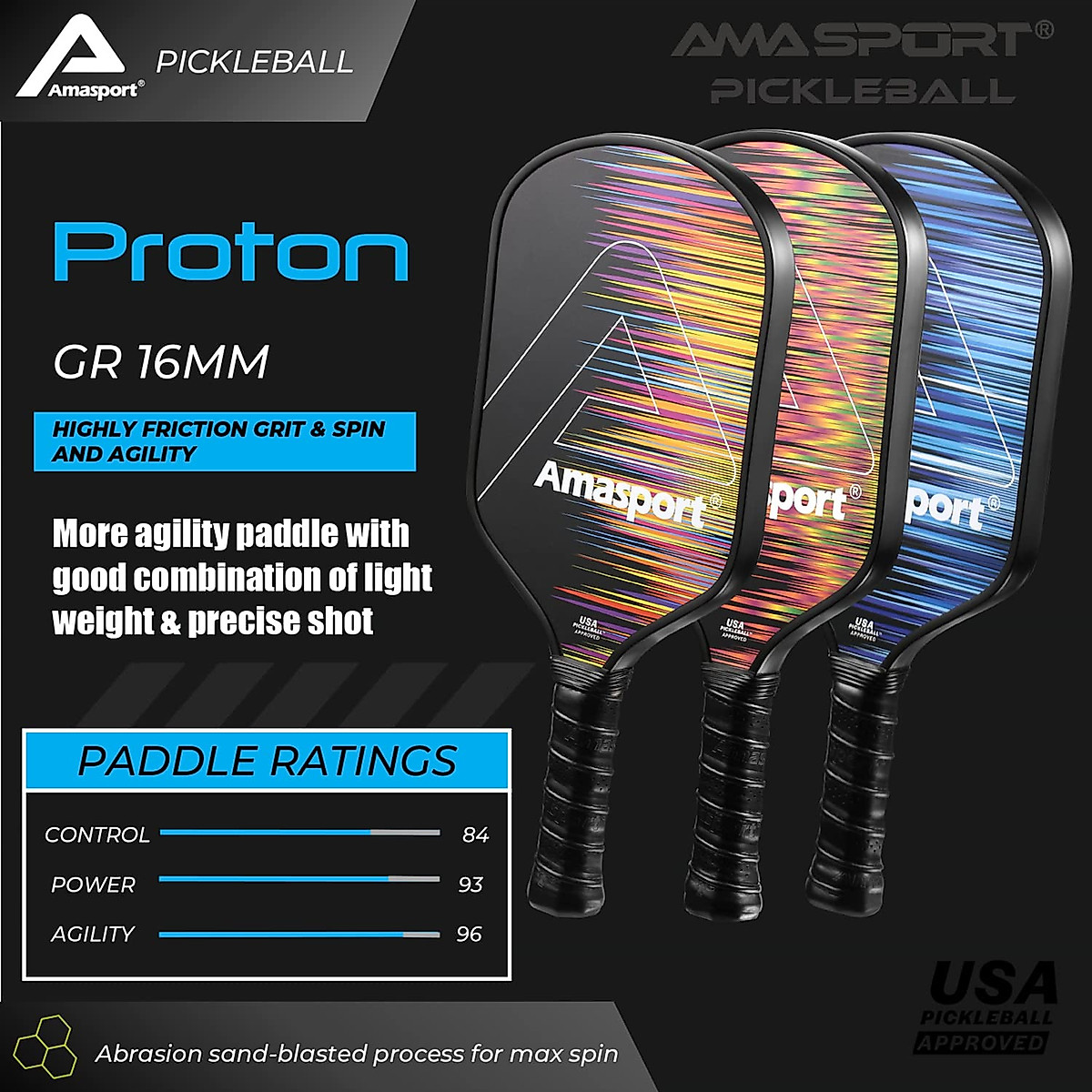 PICKLETECH AMA Sport Kronos Pickleball Paddle - USA Pickleball Approved