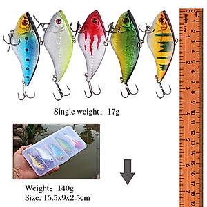 Sougayilang Fishing Lures Large Hard Bait Minnow VIB Lure with Treble Hook Life-like Swimbait Fishing Bait Popper Crankbait Vibe Sinking Lure for Bass Trout Walleye Redfish