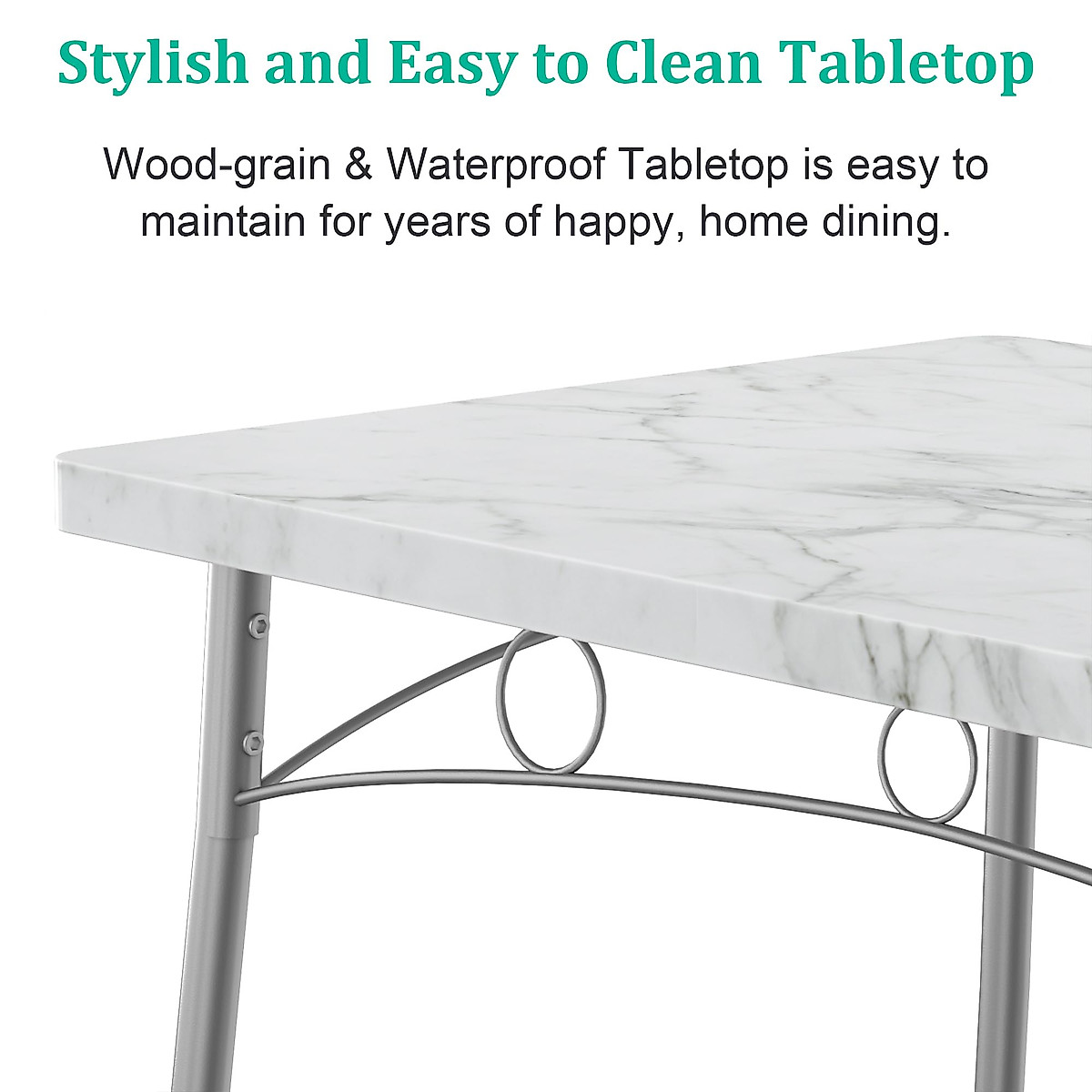 VECELO 5-Piece Dining Room Table Set, Rectangular Dinette with 4 Chairs for Kitchen, Breakfast Nook, Small Space, Marble White