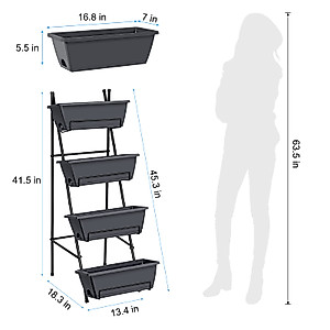 OYEAL Raised Garden Bed 4 Tier Vertical Garden Planter Indoor Outdoor Raised Planter Box with Legs Elevated Herb Garden Planter for Flowers Vegetables Plants, Grey