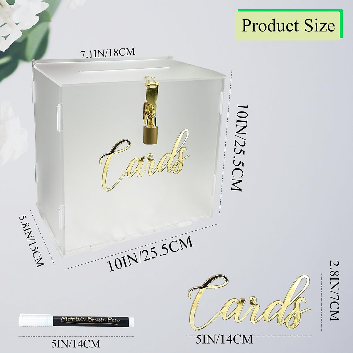 FCDECOR 10" Acrylic Wedding Card Box with Lock, Frosted Card Box for Wedding Reception, HoneyMoon Fund Box Money Box for Bridal Shower Decorations Party Reception Anniversary