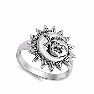 Sun Moon Universe Faces Ring New .925 Sterling Silver Band Size 7