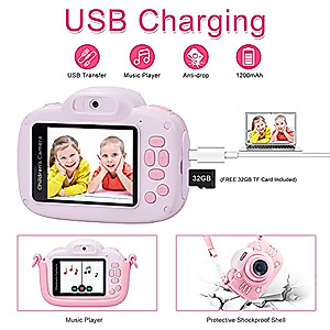 MINIBEAR Kids Camera for Girls 30MP Digital Camera for Kids Selfie Video Camera 2.4 Inch Screen Toddler Camera 3 4 5 6 7 8-10 12 Year Old Toddler Toys Camera Gifts for Girls Kids, 32GB TF Card, Pink