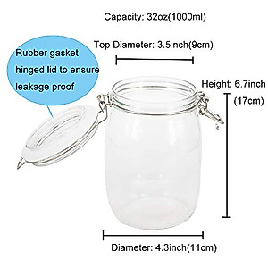 BPFY 4 Pack 32 oz Glass Jars With Airtight Lids And Leak Proof Rubber Gasket, Wide Mouth Mason Jars with Hinged Lids for Food Storage, Cereal, Pasta, Sugar, Beans, Pickle Jars, Kitchen Canisters