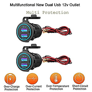 [2 Pack] 12v USB Outlet,Dual USB Quick Charger 3.0 Port Waterproof Power Outlet 12V/24V Fast Charge USB Charger Socket with Power Switch for Car Golf Cart Boat Marine Bus Truck RV Marine Motorcycle