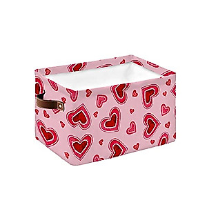 Valentines Day Storage Bins 1 Pack, Large Waterproof Storage Baskets for Shelves Closet, Watercolor Red Love Heart Pink Storage Basket Foldable Storage Box Cube Storage Organizer with Handles