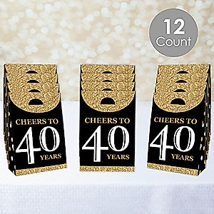 Big Dot of Happiness Adult 40th Birthday - Gold - Birthday Gift Favor Bag - Party Goodie Boxes - Set of 12