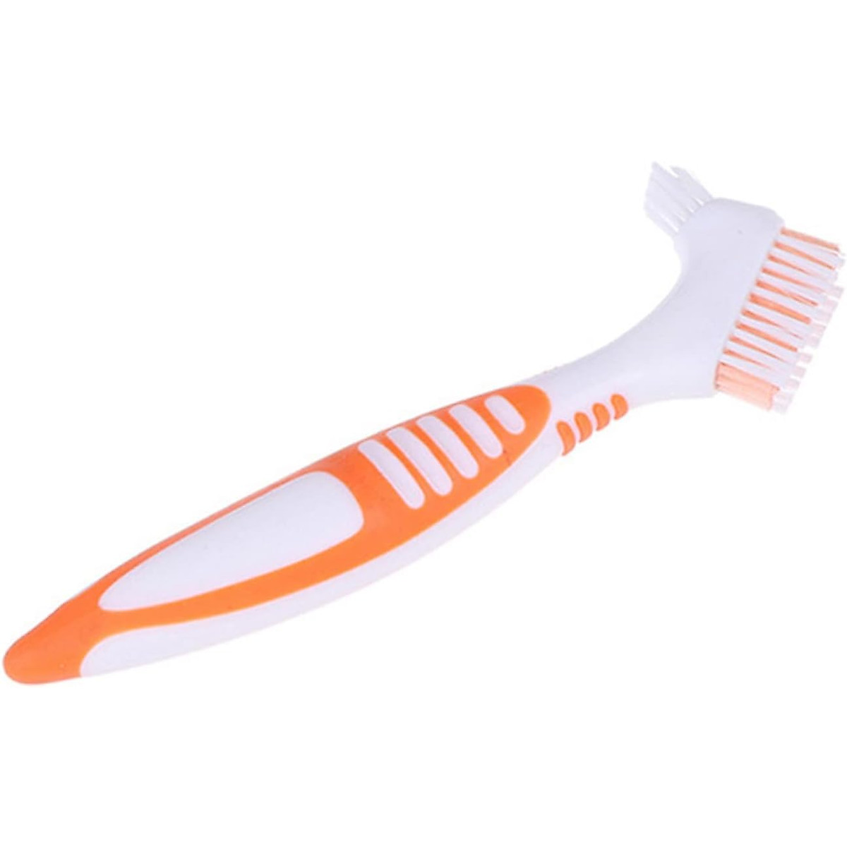 Jowxsx Premium Denture Cleaning Brush Set with Multi-Layered Bristles & Ergonomic Rubber Handle, Portable Denture Double Sided Brush for False Teeth Cleaning Brush Multiple Layers of bristles Orange