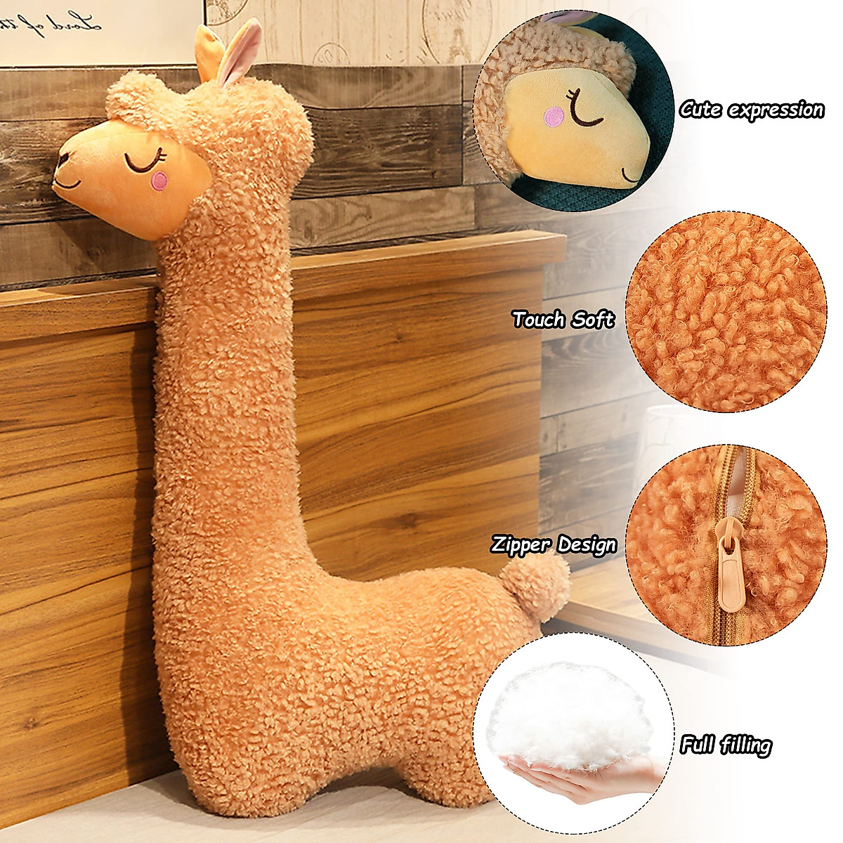 Deaboat 40" Giant Alpaca Plush Pillow Llama Stuffed Animal Toys Llama Long Body Plushie Home Decor for Girls Kids Adults