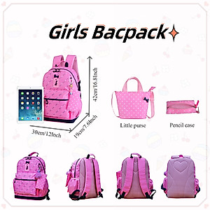 VIDOSCLA 3Pcs Heart Printing Backpack Sets Bowknot Primary Schoolbag Travel Daypack Shoulder Bag Girls Rucksack knapsack