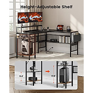 ErGear L Shaped Computer Desk with USB Charging Port and Power Outlet, 55 inch Corner Desk with Storage Shelves, 2 Person Long Gaming Table Modern Home Office Desk