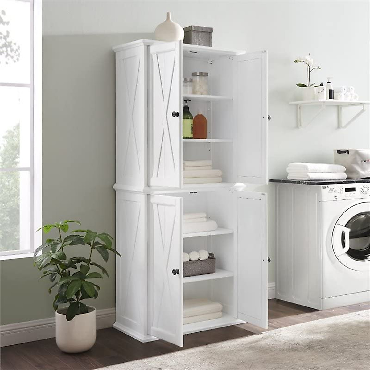 Crosley Furniture Clifton Tall Pantry, 2 Stackable Pantries, Distressed White