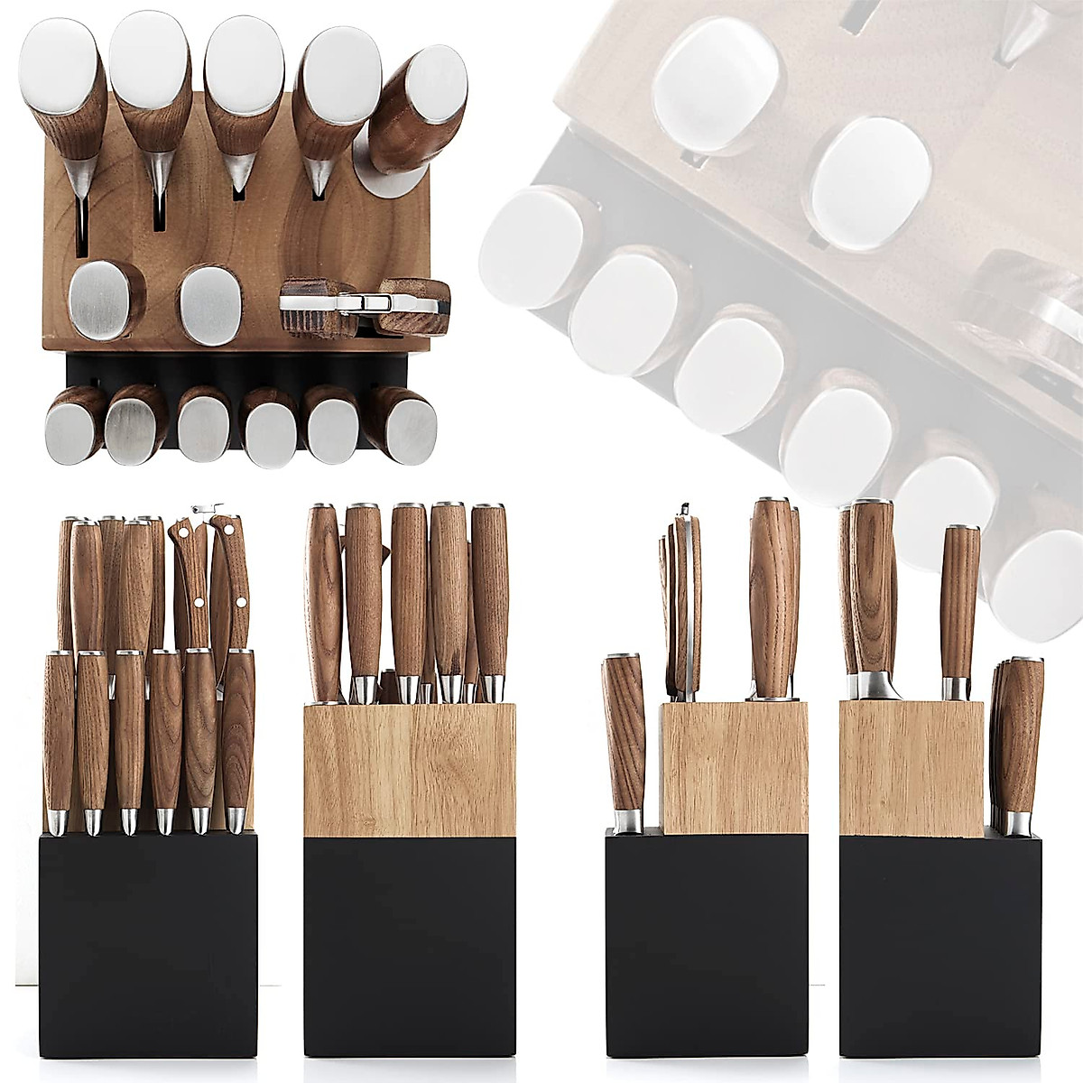 Kangdelun Natura Series 15 PCS Knife Block Set, Ultra Sharp High Carbon Stainless Steel with Wooden Handle