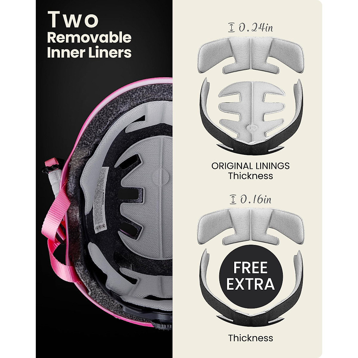 OutdoorMaster Skateboard Cycling Helmet - Two Removable Liners Ventilation Multi-Sport Scooter Roller Skate Inline Skating Rollerblading for Kids, Youth & Adults - M - Pink