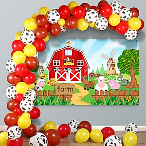 Farm Animals Theme Party Decorations Farm Barn Animals Backdrop Banner Farmhouse Animals Decor Party Tablecloth Balloon Arch Garland Kit for Birthday Photography Baby Shower Party Supplies (Red)