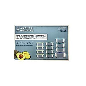 Anchor 10613AHG17 Hocking Company Food Storage Set 24PC, Container is Clear, lids are Either Green or Blue