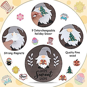 WONDER GARDEN Interchangeable Welcome Home Sign - Seasonal Front Porch Door Decor With 10 Changeable Seasonal Icons for Easter/Halloween/Christmas/Independence Day, Gnome Yard Porch Sign Best House Warming Gifts