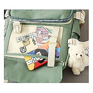 Timtram Cute Kawaii Canvas Backpack 4Pcs Set, Backpack, Pencil Pouch, Shoulder Bag, Lunch Bag, for Girls Boys, Give away bear pendant, cards, badges (Blue)