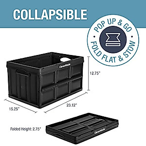 CleverMade 62L Collapsible Storage Bins (3 Pack, Black) NO LID-Stackable Storage Containers for Organizing, Toy Storage, Garage Storage, 23"x 15.5"x12.75" Plastic Storage Bins, Each hold 100lbs