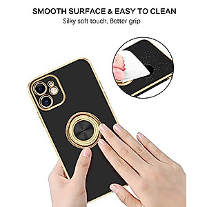 BENTOBEN iPhone 12 Case, Slim Lightweight 360° Ring Holder Kickstand Support Car Mount Shockproof Women Men Non-Slip Protective Case for iPhone 12 6.1", Black/Gold