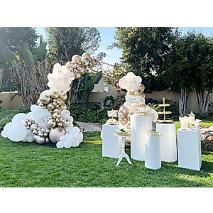 KBZVNAF White Gold Balloons Garland Kit - 100Pcs White Metallic Gold and Gold Confetti Latex Balloons Arch for Wedding Baby Shower Engagement Birthday Party Decorations