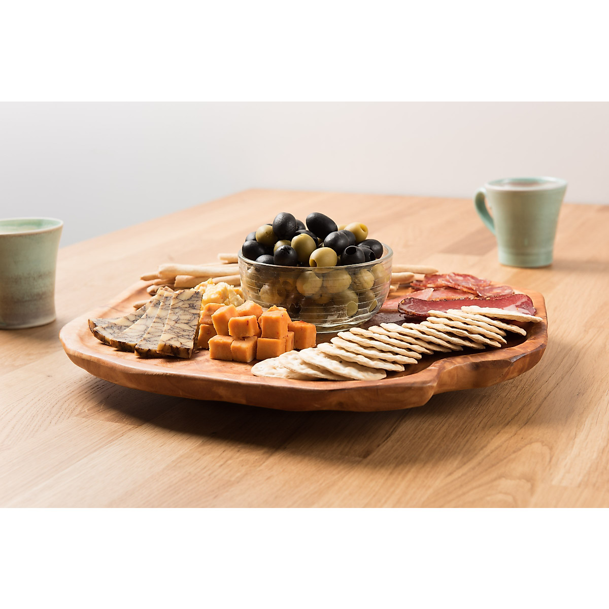 Driini Premium Handmade Root Wood Lazy Susan Turntable (16'') - Large Rustic Wooden Serving Platter Cheese Board - Oversized Charcuterie Tray, Perfect for Your Dinner Table or Countertop
