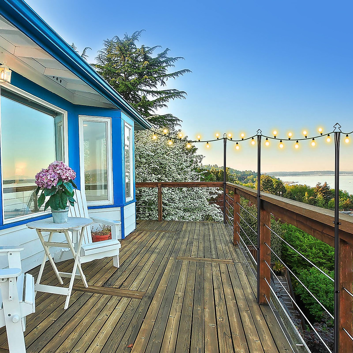 WizSar String Light Poles 2 Pack 9.8FT Light Pole for Outside Hanging - Backyard, Garden, Patio, Deck Lighting Stand for OutdoorParties, Wedding