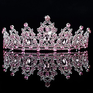 Tiaras for Women, Didder Pink Crystal Tiara Crowns for Women, Silver Crown Tiaras for Girls Princess Crown Wedding Tiaras and Crowns for Women Brides Birthday Party Christmas Prom