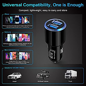 USB Car Charger, 2Pack 4.8A Fast Charging Dual Port USB Cigarette Lighter Adapter for iPhone 14 13 12 11 Pro Max SE XR X 8 7 6, iPad, Samsung Galaxy S22 S21 S20 S10 S9 S8 S7 A10E A51,Android,Kindle