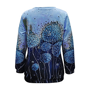 Women's Round Neck Long Sleeve Top Casual Dandelions Print Top Blouse Basic Loose Fit Crew Neck Graphic Tees