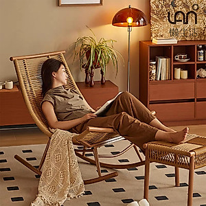 NRNQMTFZ Patio Rattan Rocker Chair,Upholstered Nursing Armchair,Modern Rocking Chair with High Backrest,Nursery Rocking Chair,Comfy Side Chair,for Garden Backyard Porch(White)