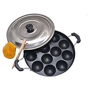 SRIYUG Non Stick Appam Maker 12 Cavity Appam Patra Pan with 2 Side Handle And Stainless Steel Lid