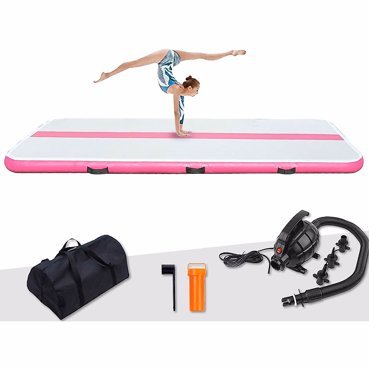 FunWater 10ft/13ft/16ft Inflatable Gymnastics Air Tumble Track Tumbling Mat 4in Thick Air Floor Tumble Track with Electric Air Pump for Cheer Leading/Gymnastics/Beach/Gym/Home