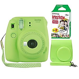 Fujifilm Instax Mini 9 Instant Camera Lime Green + Minimate Custom Case + Fuji Instax Film 20 Sheets Twin Pack