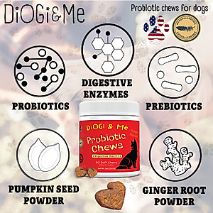 DiOGi and Me Probiotics for Dogs - Digestive Enzymes for Gut Flora, Caprophagia, Diarrhea & Bowel Support - Clinically Studied DE111 - Dog Supplement Soft Chew for Pet Immune System