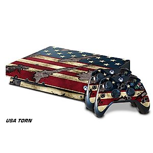 247 Skins Graphics kit Sticker Decal Compatible with Xbox One X and Wireless Controllers - USA Torn