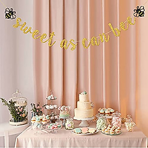 INNORU Sweet As Can Bee Banner, Bumble Bee Baby Shower Birthday Party Decorations, Bee Party, Mommy to Be Sign Banner, Bee Gender Reveal Engagement Party Decoration Gold Glitter