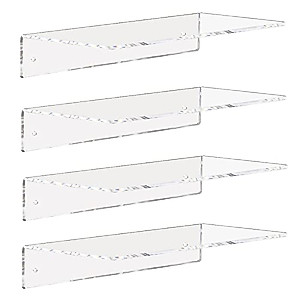 Weiai Clear Acrylic Shelves 12 Inch, Floating Wall Mounted Shelf for Bedroom, Living Room, Bathroom, Set of 4